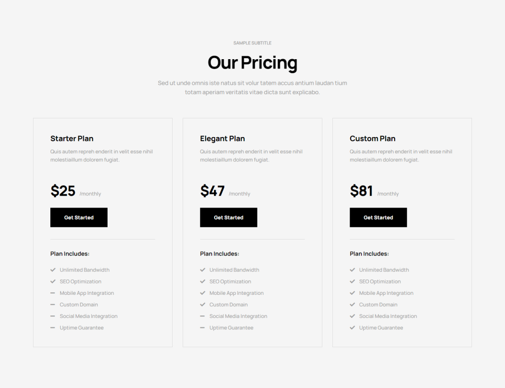 +62 Elementor Pricing Table Sections
